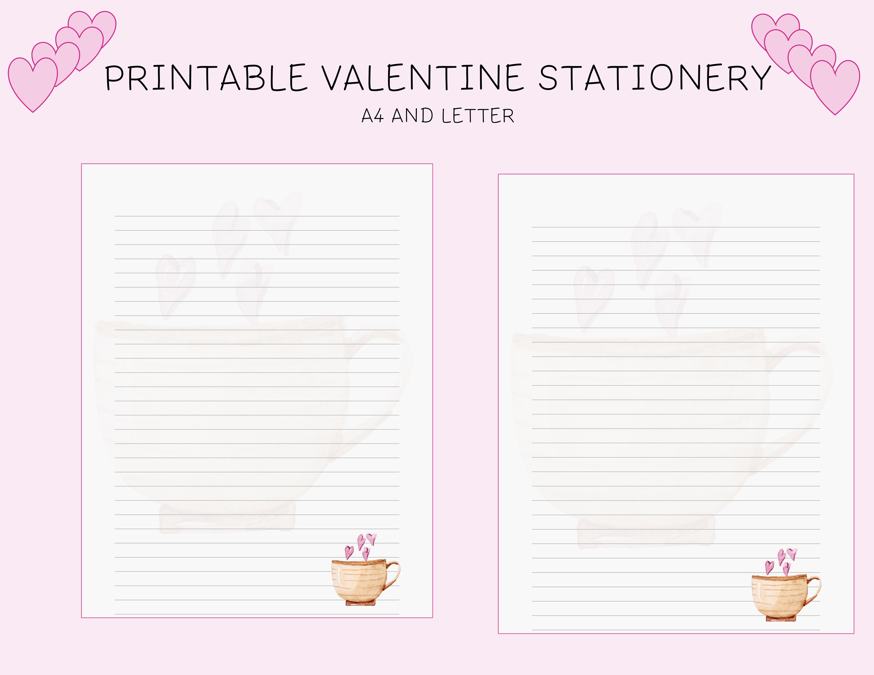 Printable Valentine's Day Letter Writing Paper Heart 8 Digital Download ...