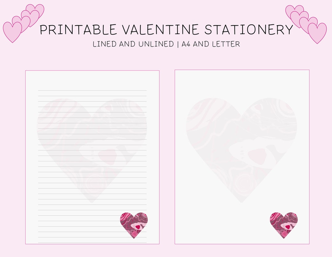 Printable Valentine's Day Letter Writing Paper Heart 1, Digital ...
