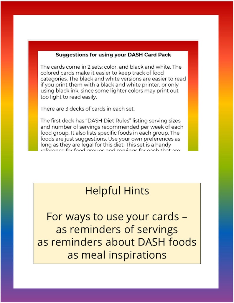 DASH Diet Printable Card Sets - Etsy