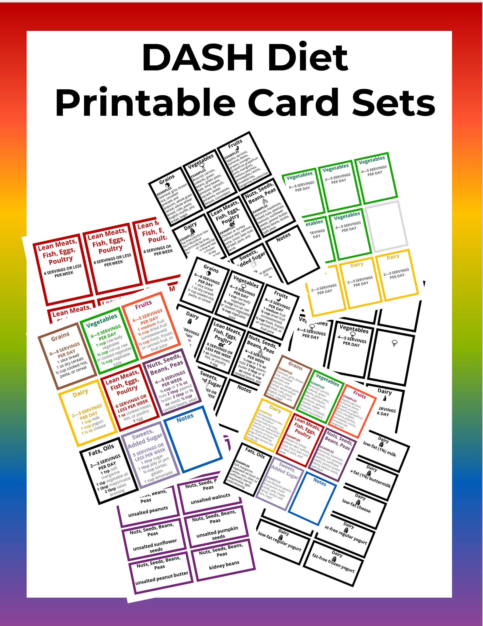 DASH Diet Printable Card Sets - Etsy