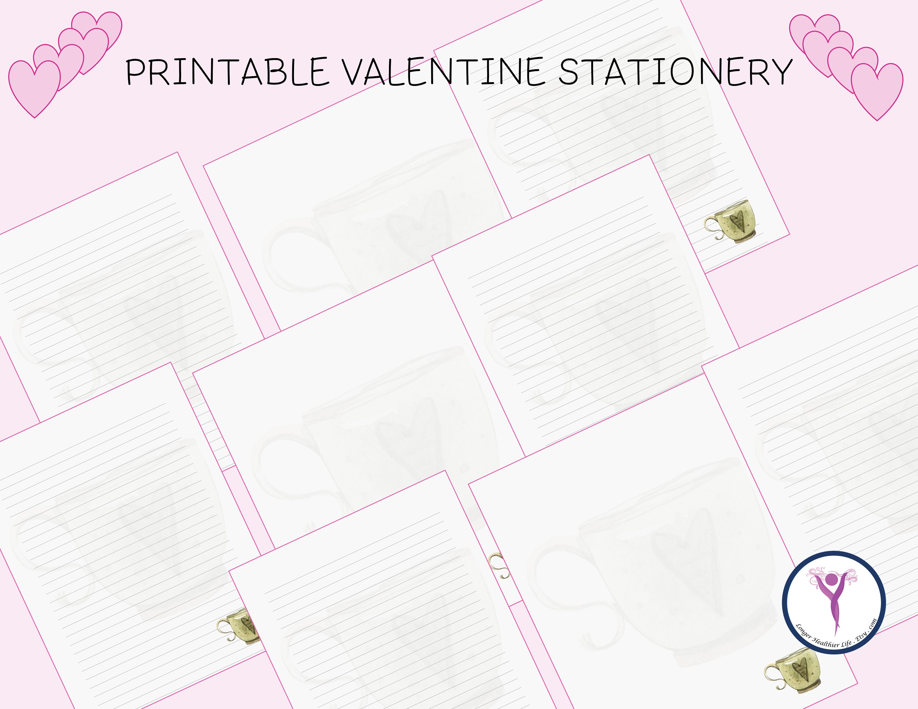 Printable Valentine's Day Letter Writing Paper Heart 7 Digital Download ...