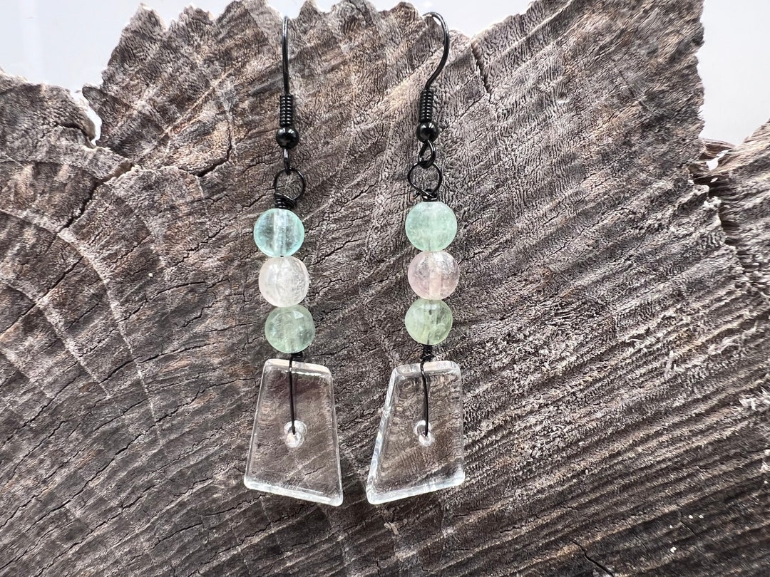 Clear Glass Trapezoid Beads and Fluorite Bead Earrings - Etsy