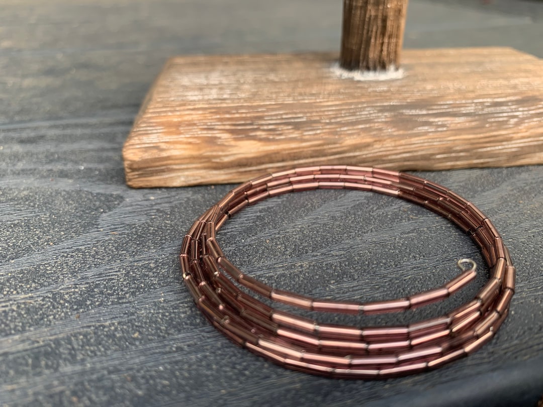 Pink Bugle Bead Memory Wire Wrap Bracelet - Etsy