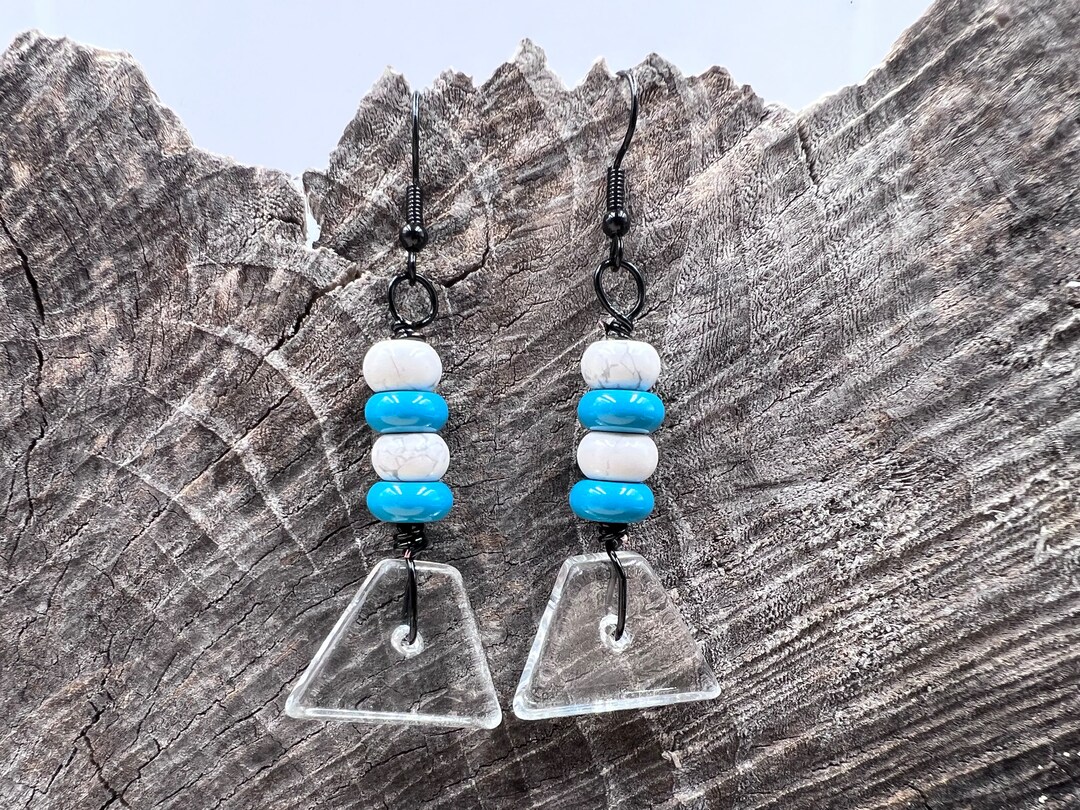 Clear Glass Trapezoid Bead and Blue and White Howlite Bead Earrings - Etsy