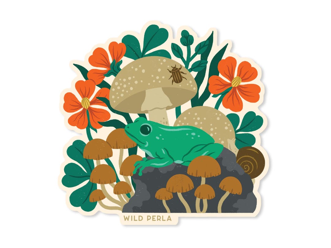 Frog Mushrooms Forest Floral Die Cut Vinyl Sticker Decal - Etsy