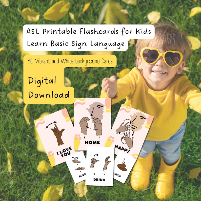 Basic ASL Flashcards for Kids, 30 Printable Sign Language Cards, ASL ...