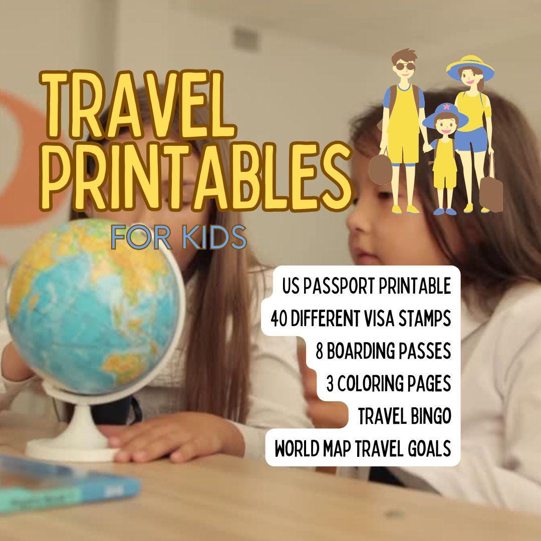 US Passport for Kids Pretend Play Kit With Stamps, Travel Bingo & World ...