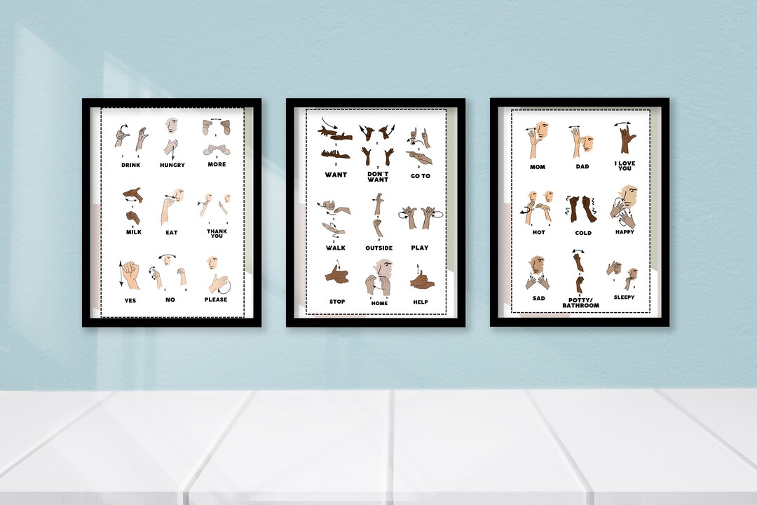 ASL Basic, Poster Sign Language, Poster Set of 3, Sign Language Poster ...