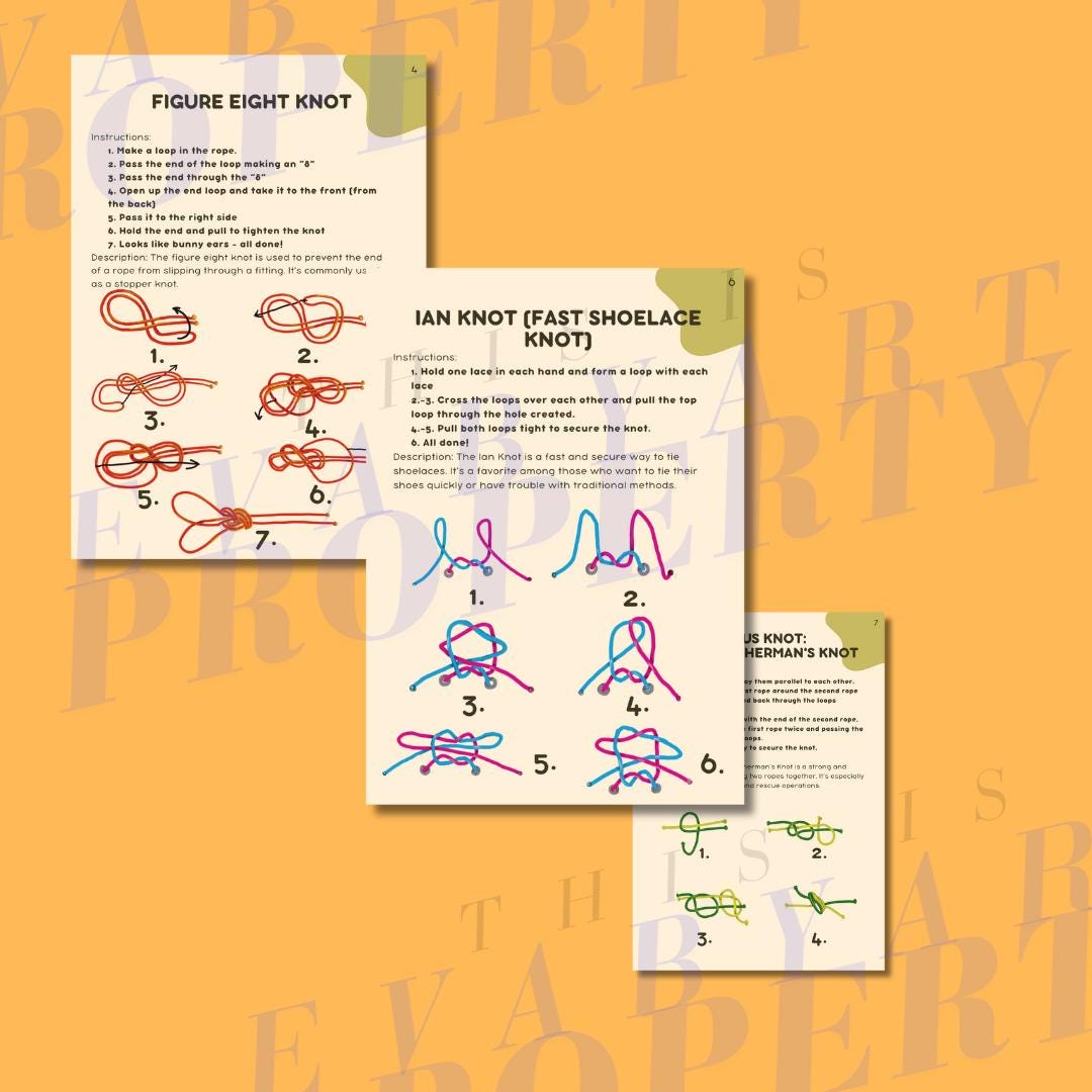 Knot Tying Guide for Kids, 7 Knots, How to Tie Knots, Knots Printable ...