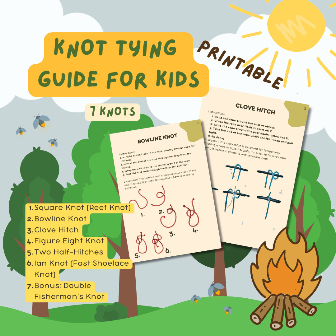 Knot Tying Guide for Kids, 7 Knots, How to Tie Knots, Knots Printable ...