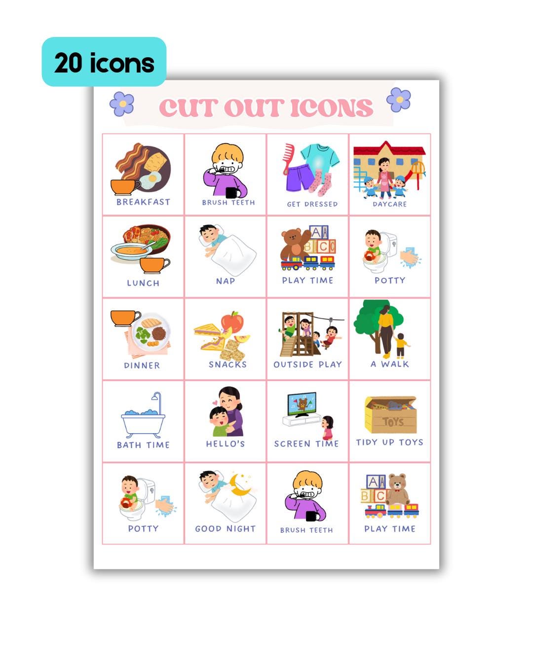 DAILY ROUTINE Board and Icons for Kids, Practical Life Cards ...