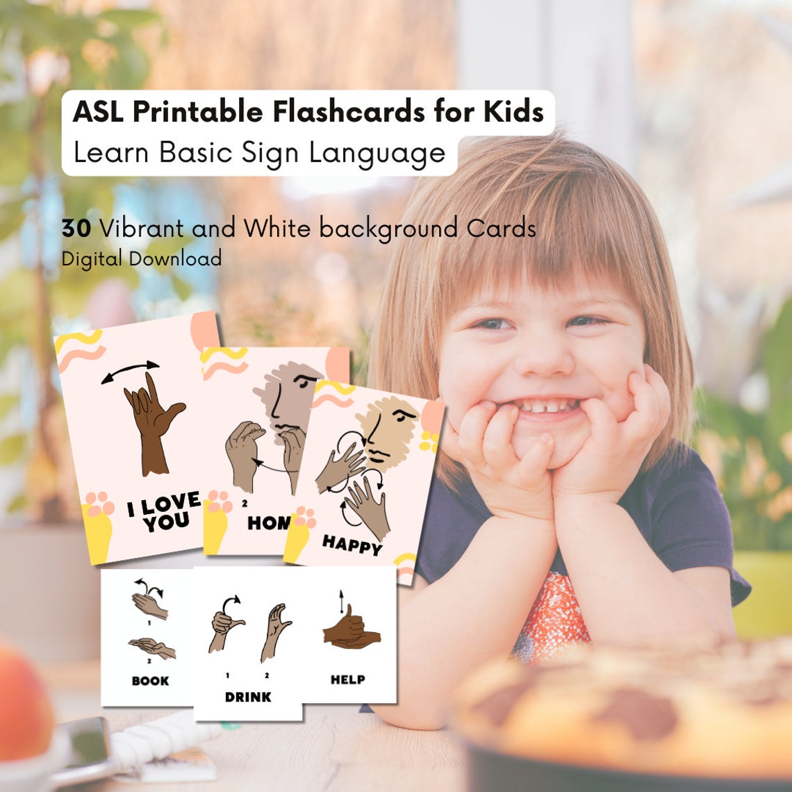 ASL Flashcards for Kids, Learn Sign Language for Children, 30 Vibrant ...