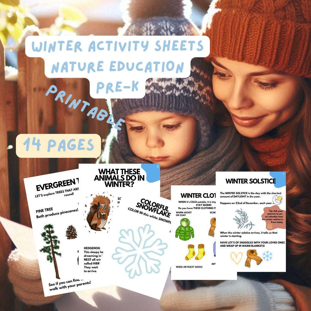 14 PAGE Winter Kids Printable, Winter Activities and Educational Sheets ...