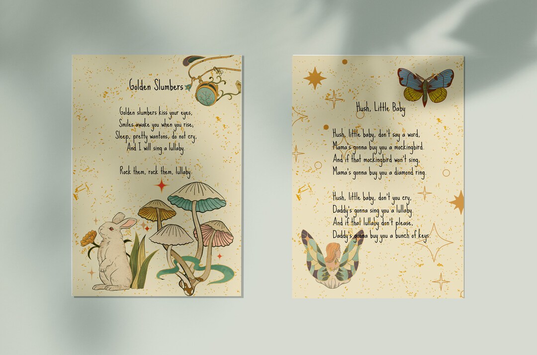 Nursery Rhyme Prints, Vintage Nursery Rhyme Poster Set: Golden Slumbers ...