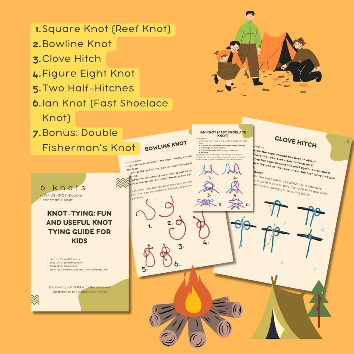 Knot Tying Guide for Kids, 7 Knots, How to Tie Knots, Knots Printable ...