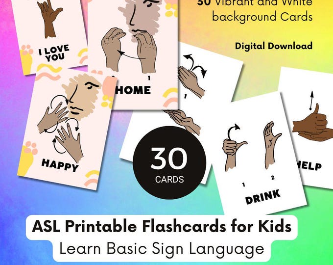 Basic Sign Language DIGITAL Pack. 16 Sign Language Cards, ASL American ...
