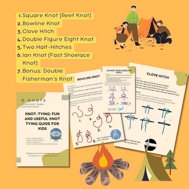 Knot Tying Guide for Kids, 7 Knots, How to Tie Knots, Knots Printable ...