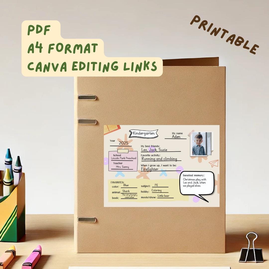 Kindergarten Memory Box Folder Cover, Memory File Folder Printable ...