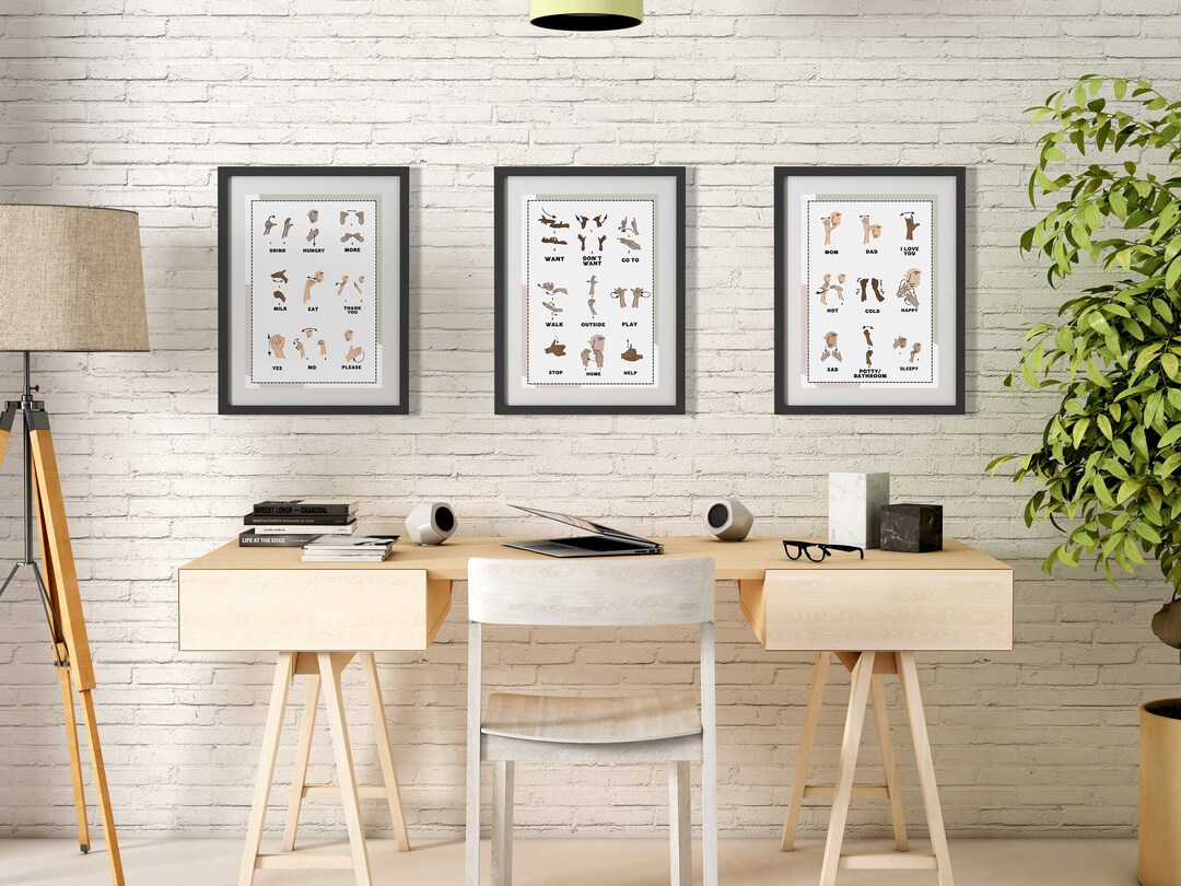 ASL Basic, Poster Sign Language, Poster Set of 3, Sign Language Poster ...