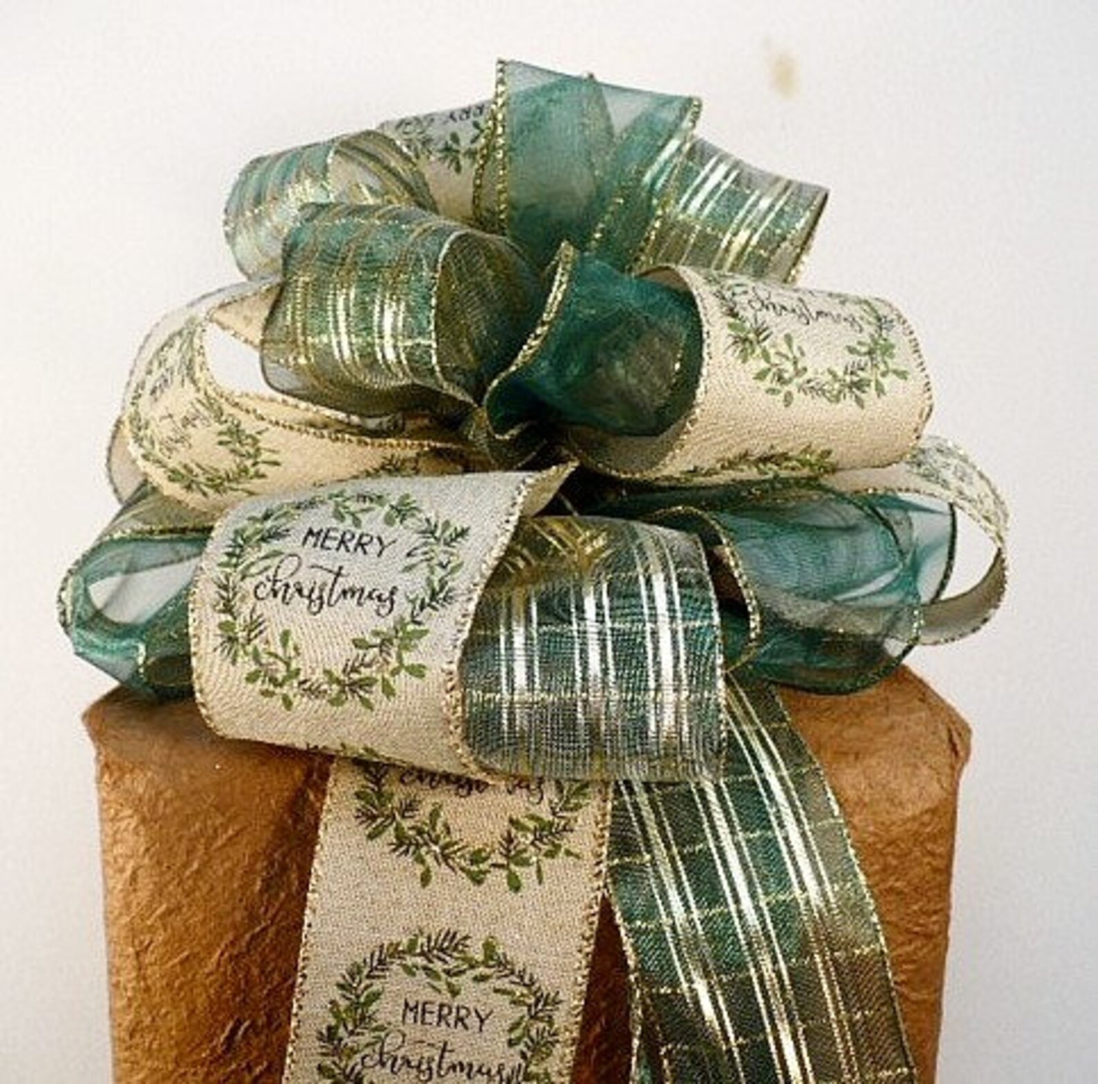 Green Plaid Christmas Tree Top Bows, Gold Metallic Edge, 12 Inch - Etsy