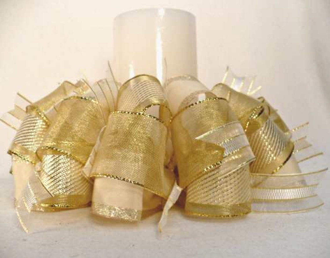 Ribbon candle ring cream/gold tone ribbon candle ring | Etsy