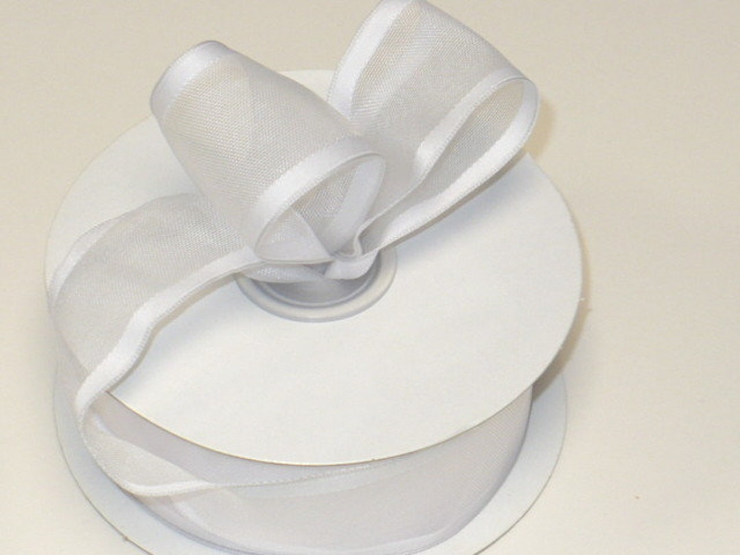 White Solid Trim Both Edge Wired Sheer Center Ribbon, White Center ...