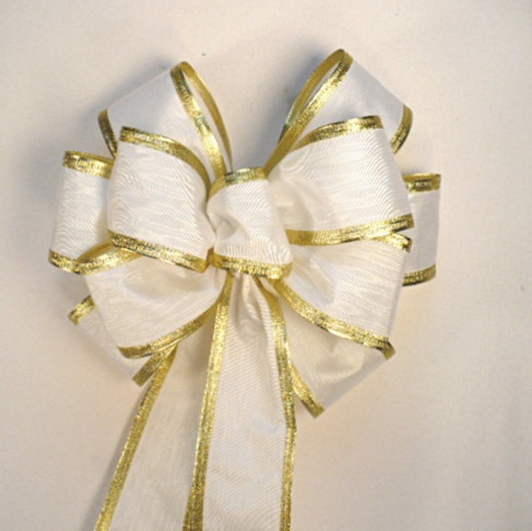 White Gold Wreath Bows, White Gold Christmas Bow, Gold White Wedding ...