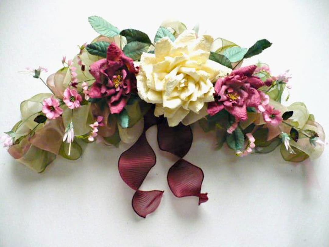 Arch Cream Rose Swag, Rose Floral Arch Swag, Ribbon Floral Swag ...
