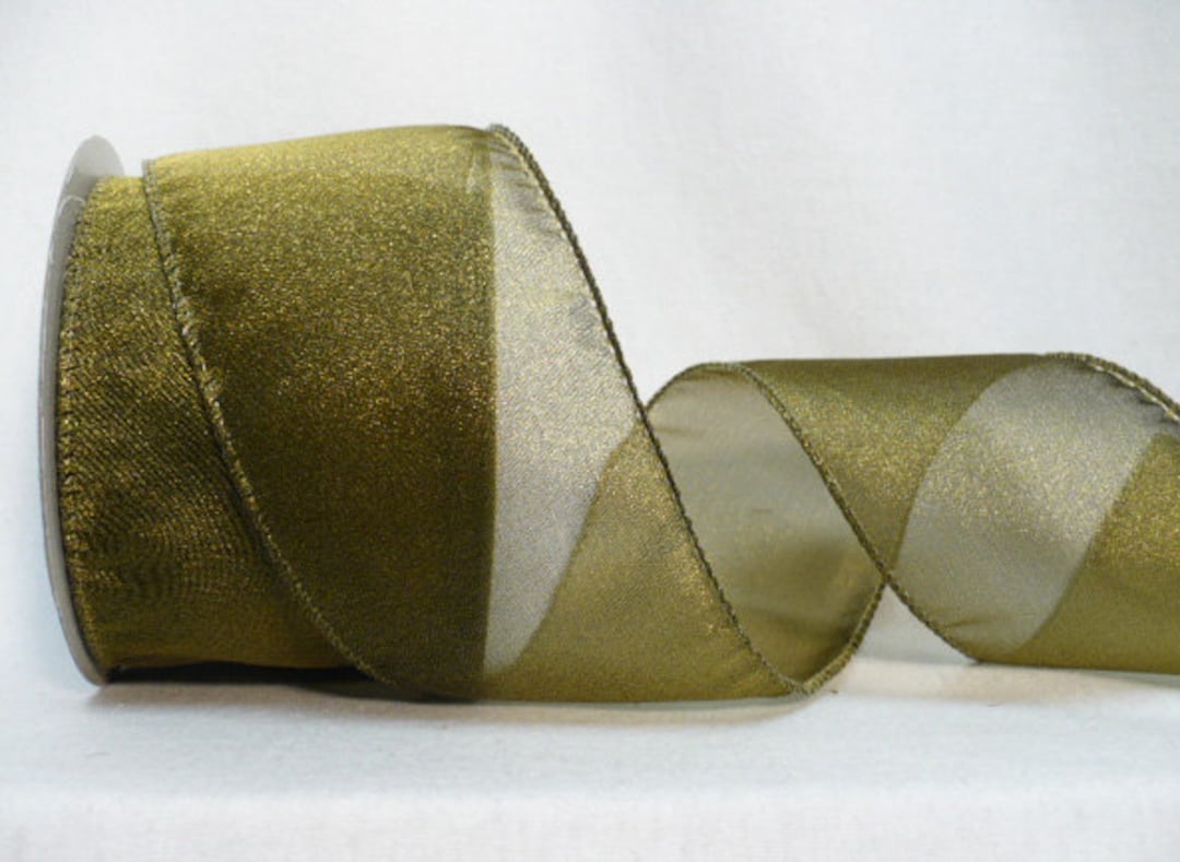 Semi Solid Iridescent Luminous Gold Green Wired Ribbon, Iridescent Semi ...