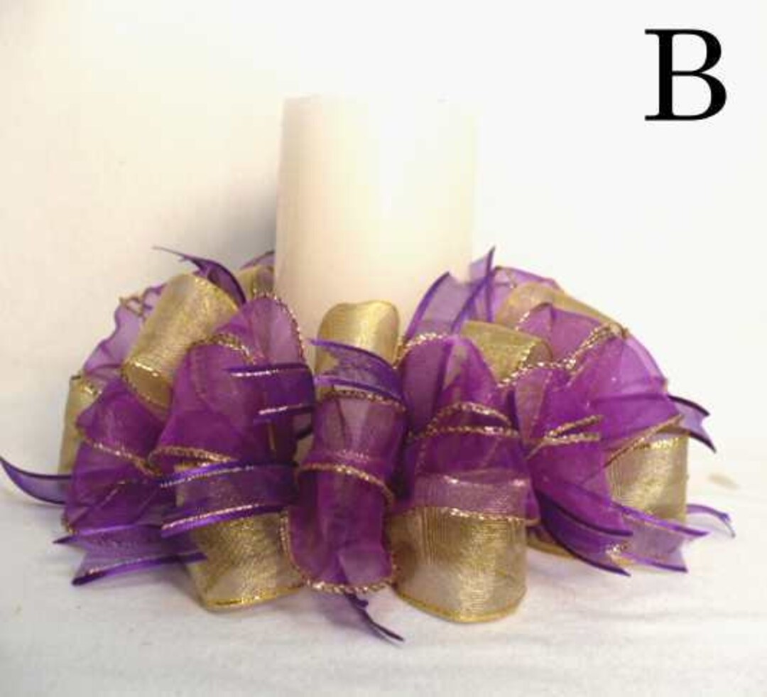 Gold Purple Ribbon Candle Ring, Table Center Decoration. - Etsy