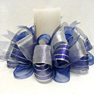 Blue Silver Ribbon Candle Ring, Everyday Candle Ring, Party Candle Ring ...