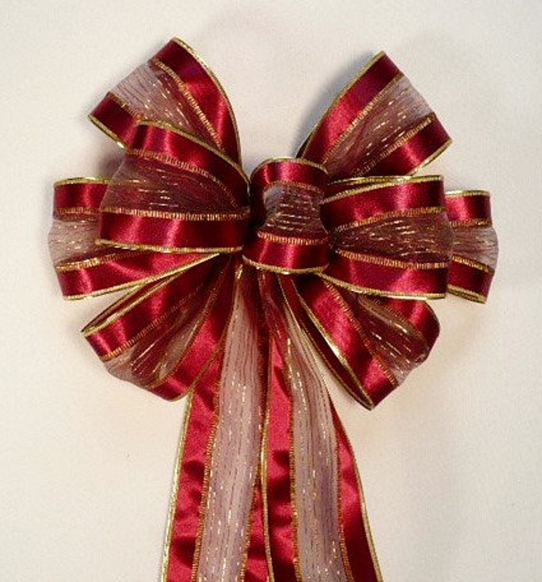 Burgundy Gold Wreath Bow, Christmas Decor Bow, Burgundy Satin Big Bow ...