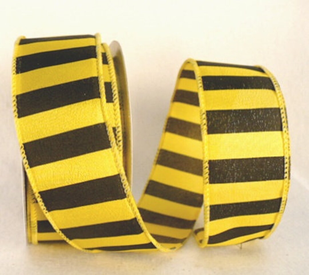 Stripes Yellow Black Wired Ribbon, Black Yellow Horizon Stripes on ...
