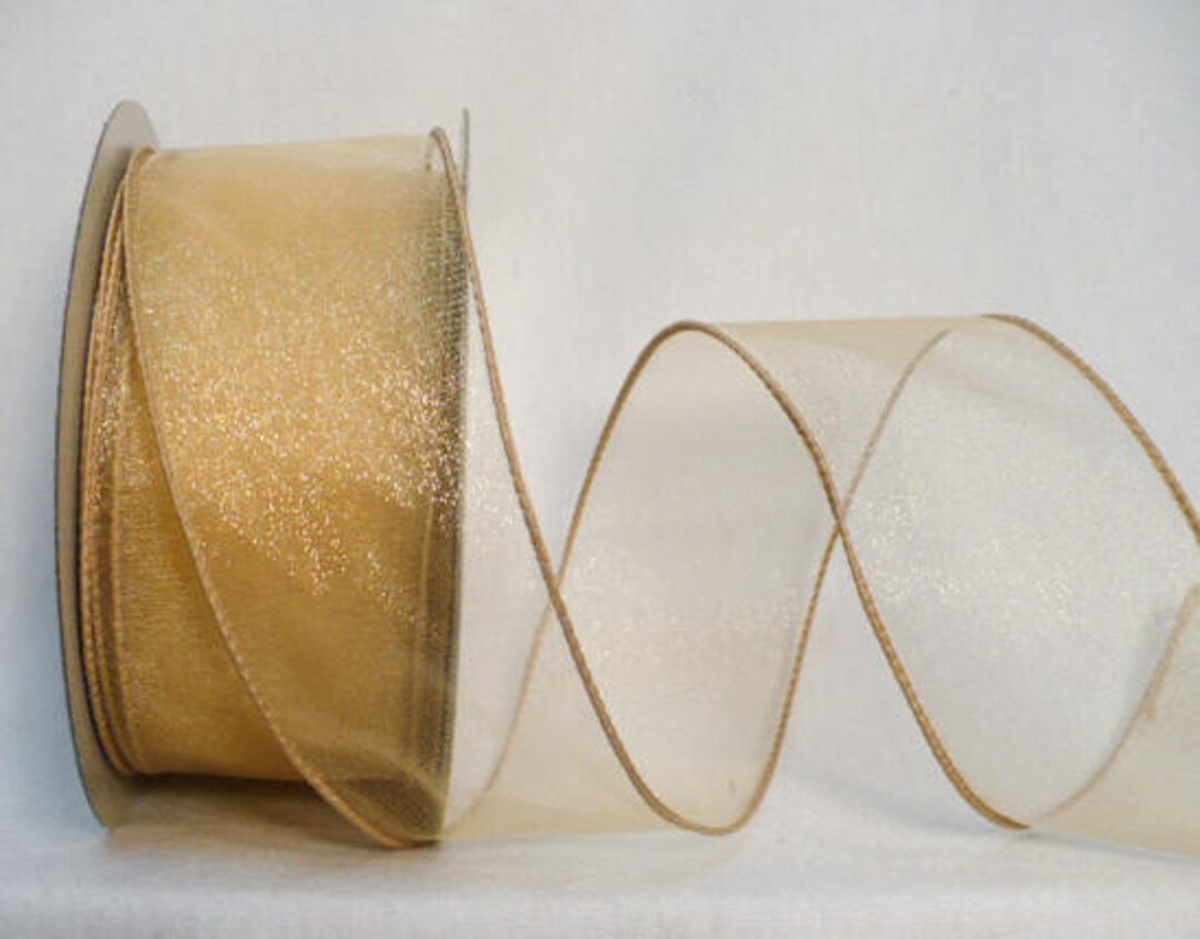 Sheer Champagne Gold Tone Iridescent Wired Ribbon, Wedding Ribbon Wired ...