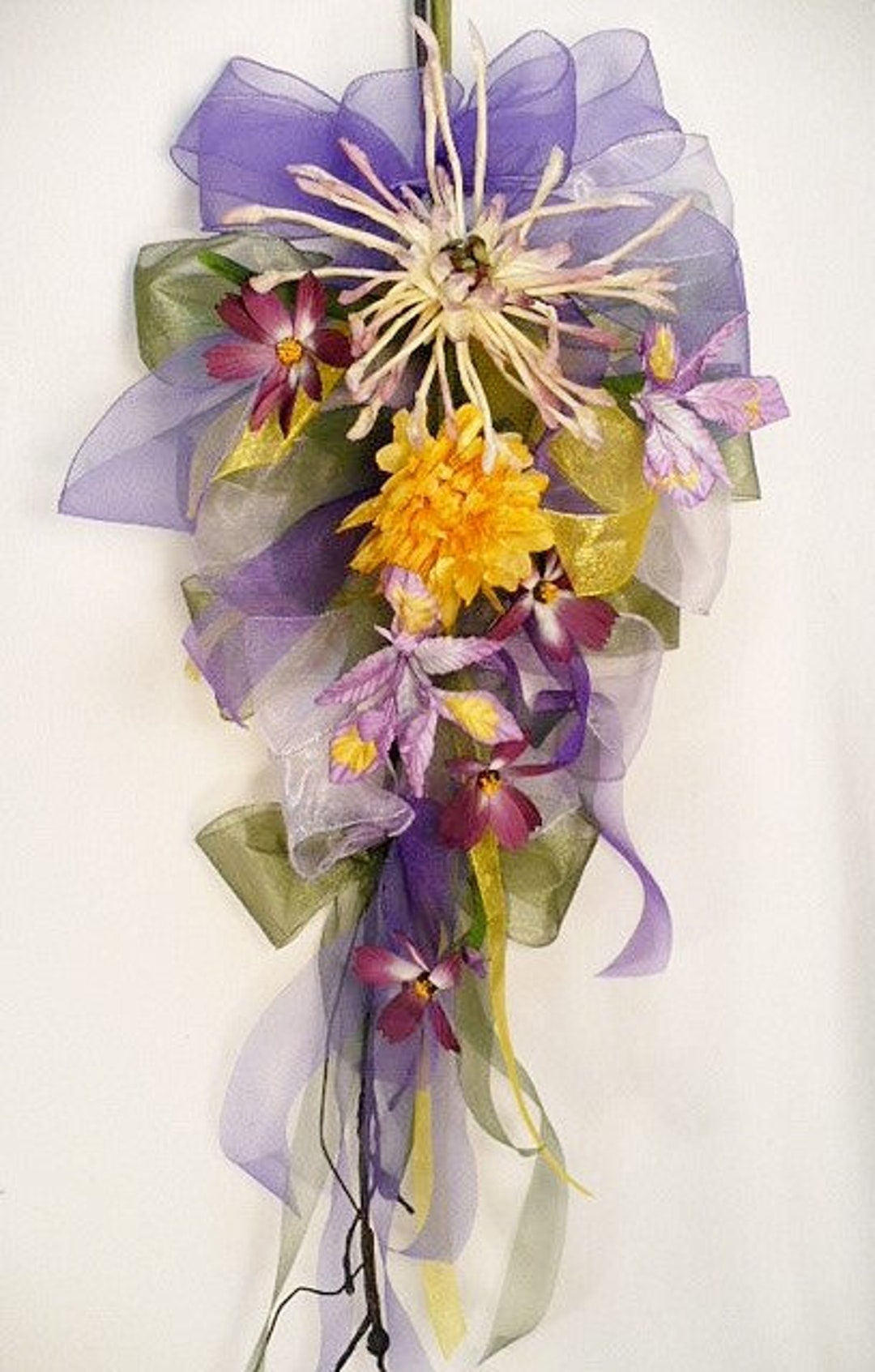 Purple Lavender Yellow Floral Tone Swag, Fuji Mum Door Swag, Ribbon ...