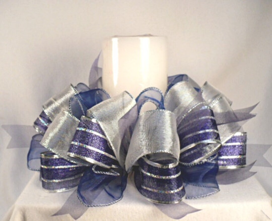 Blue Silver Ribbon Candle Ring, Everyday Candle Ring, Party Candle Ring ...