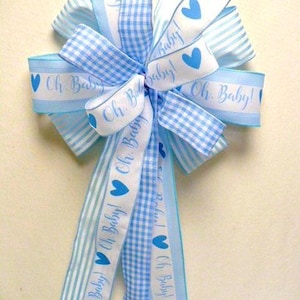 Baby Blue White Wreath Bow, O Baby Boy Wreath Bow, Baby Blue Decorate ...