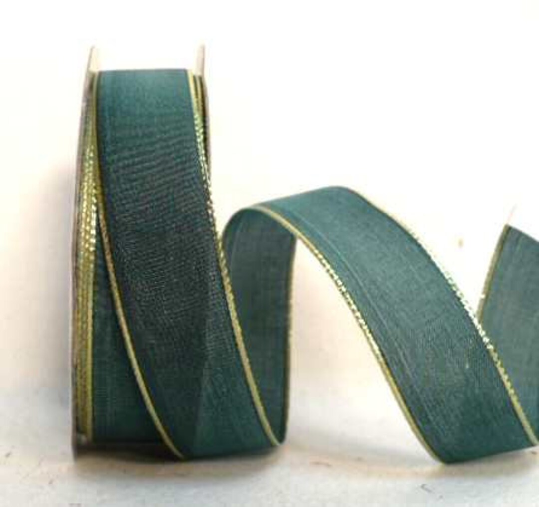 Teal Classic Tone Ribbon, French Wired Teal Tone Metallic Gold Wired ...