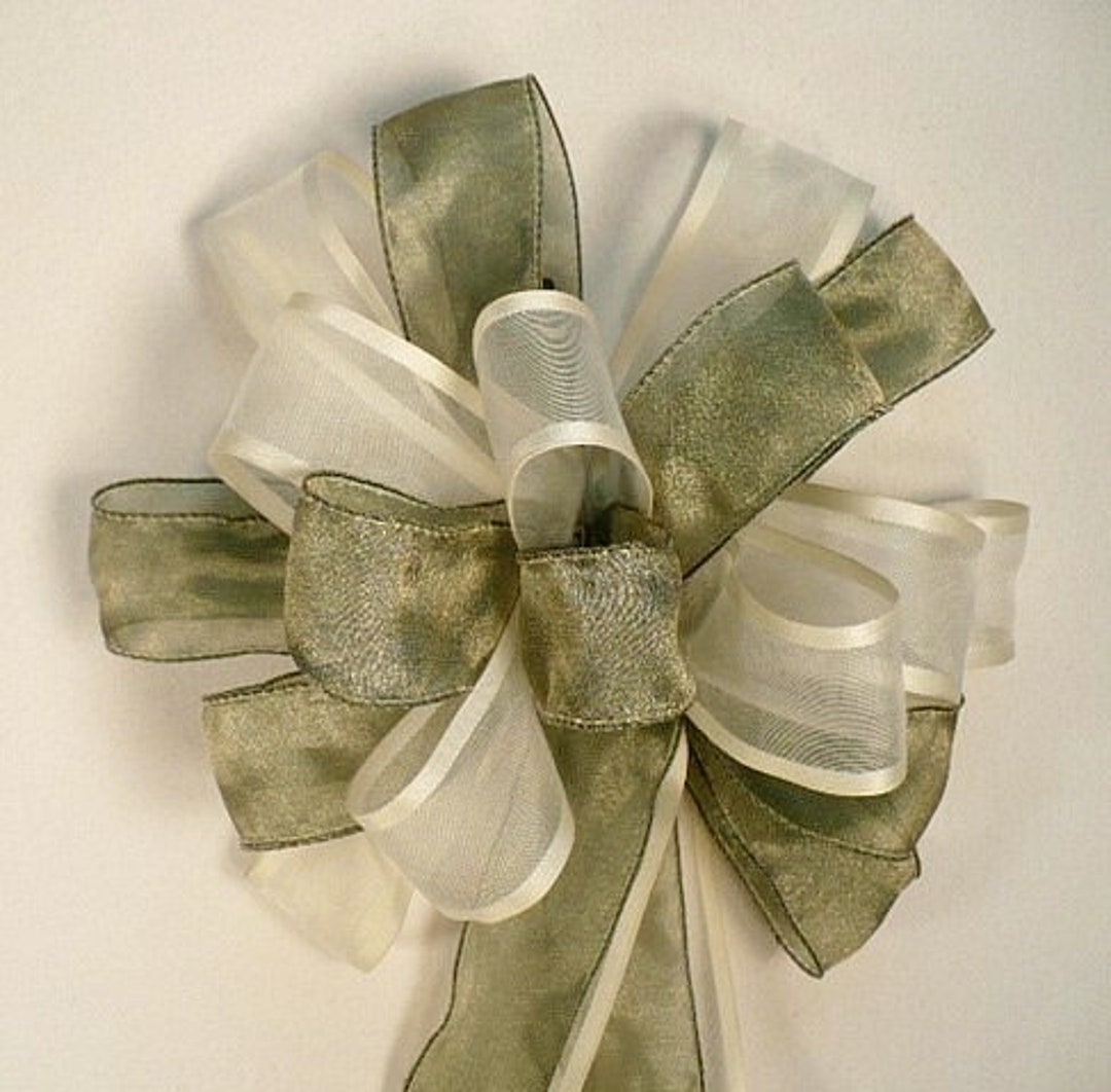 Sage Green Cream Tones Wreath/lantern Bow, Everyday Wreath Bow, Wedding ...