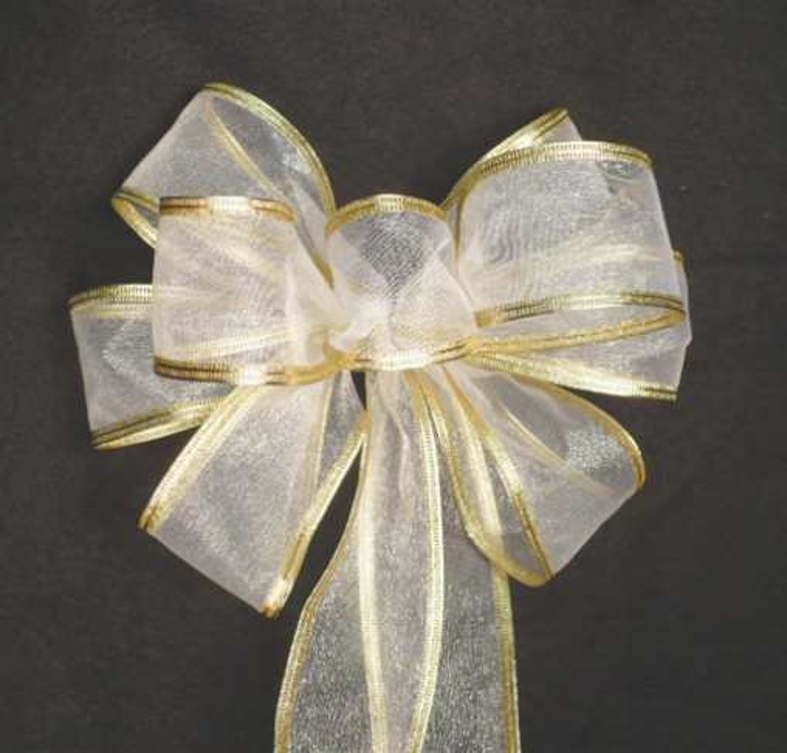 Set of 4 Medium White Metallic Gold Bow Sparkle Sheer - Etsy
