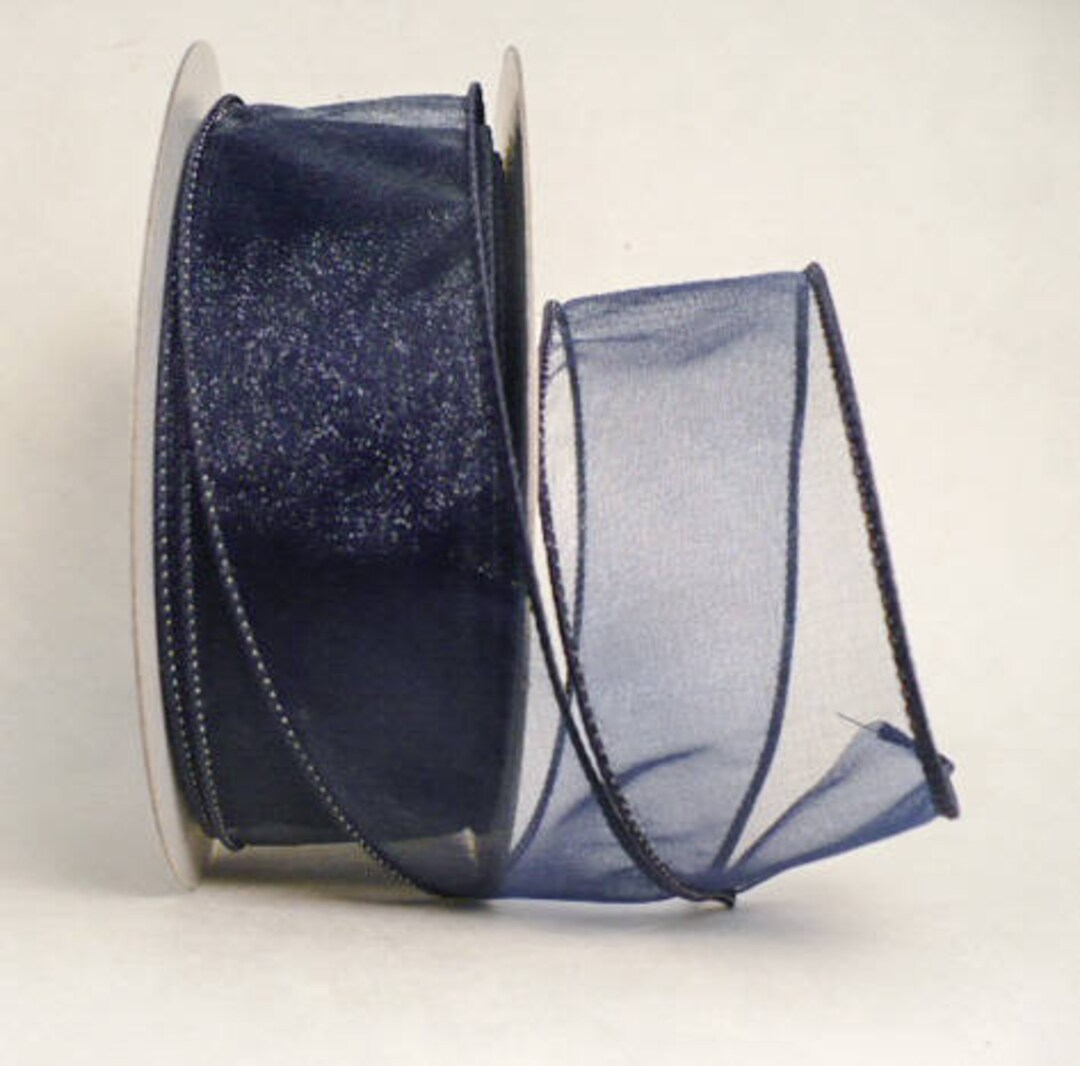 Navy Blue Sheer Crystal Iridescent Wired, Wired Ribbon Navy Blue, Sheer ...