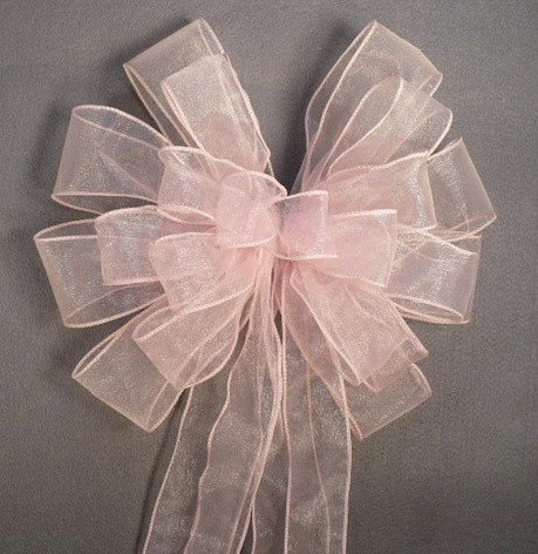 Pink Soft Tone Bow, Sheer Crystal Iridescent Pink Pew Bow, Wedding Pink ...