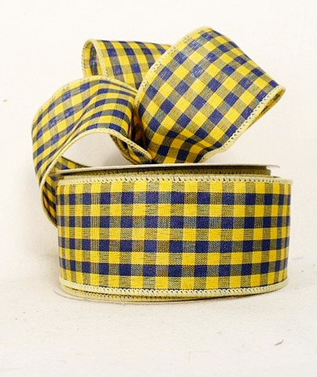 Blue Yellow Wired Ribbon, Blue Gingham, Blue Yellow Check Wired Ribbon ...