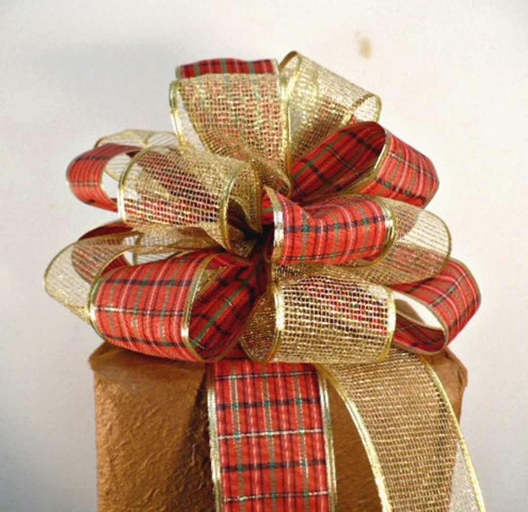 Big Red Plaid Gold Net Tree Topper, Christmas Plaid Net Gold Tree Tow ...