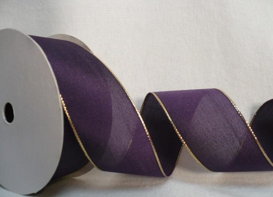 Purple Gold Metallic Wired Ribbon, French Wired Ribbon 38 Mm X 15 Yards ...