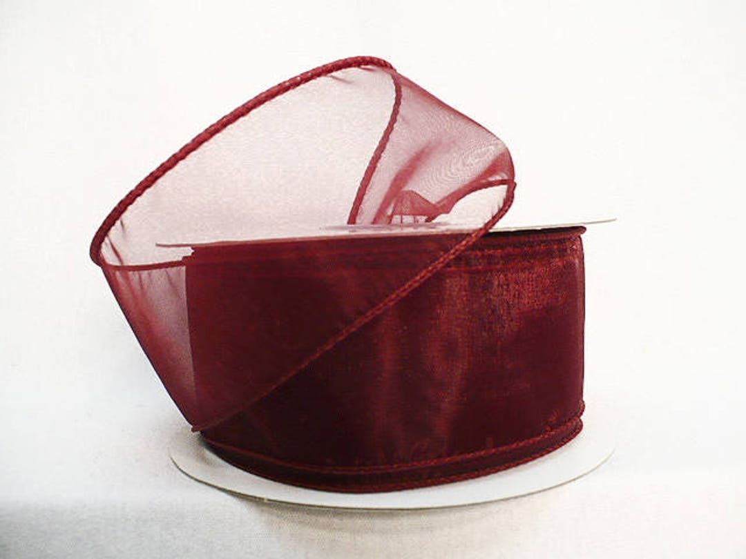Burgundy Sheer Iridescent Wired Ribbon, Wedding Burgundy Wired Ribbon ...