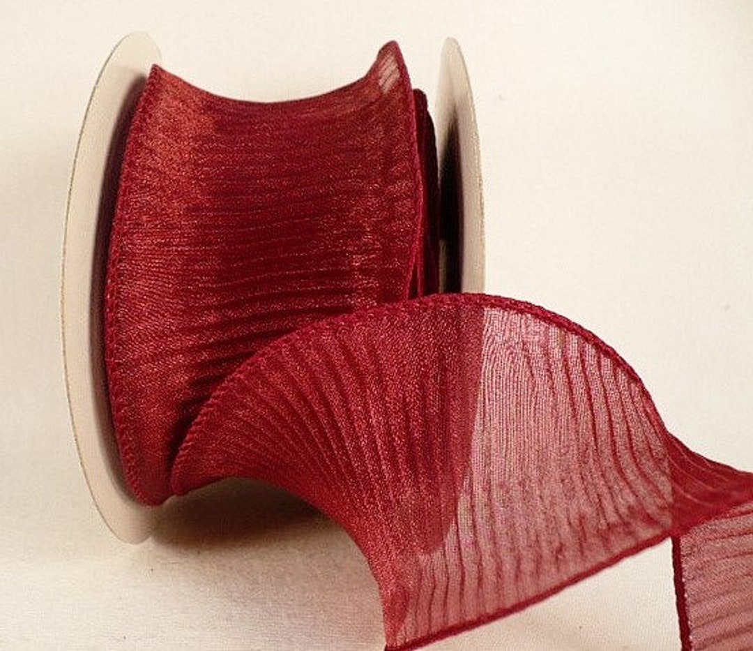 20 Yards Burgundy Tone Spiral Semi Solid Wired Ribbon, Wired Spiral ...