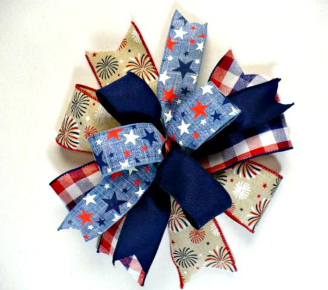 Fire Works Patriotic Lantern Bow, Farmhouse Patriotic Lantern Bow, Red ...