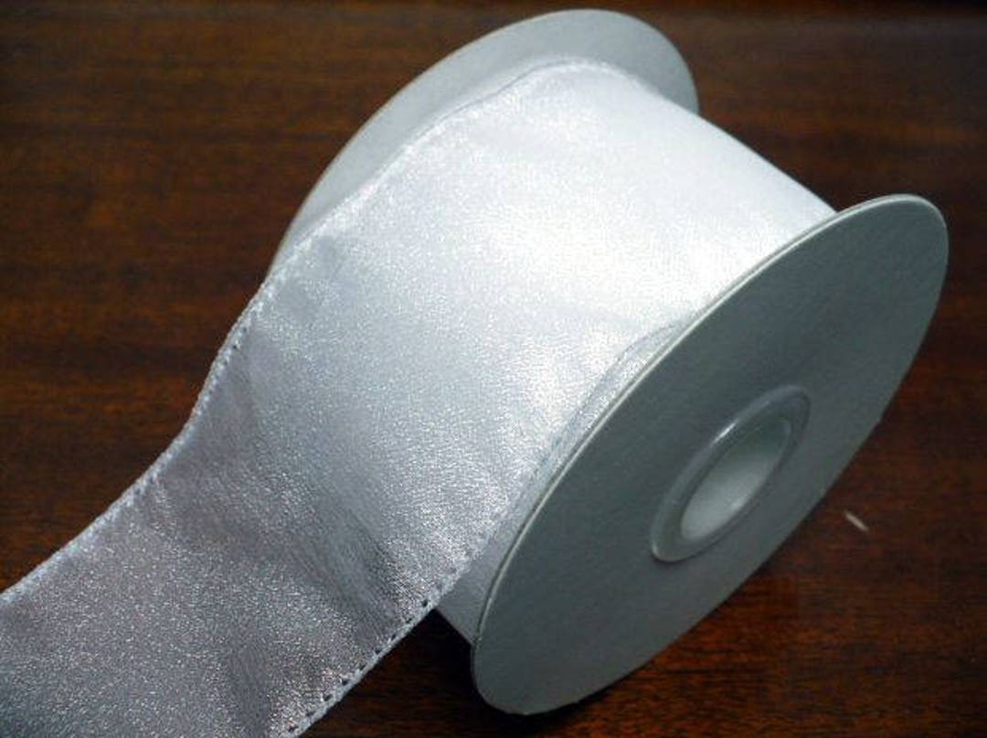 White Woven Iridescent Wedding Wired Ribbon, White Wired Ribbon for ...