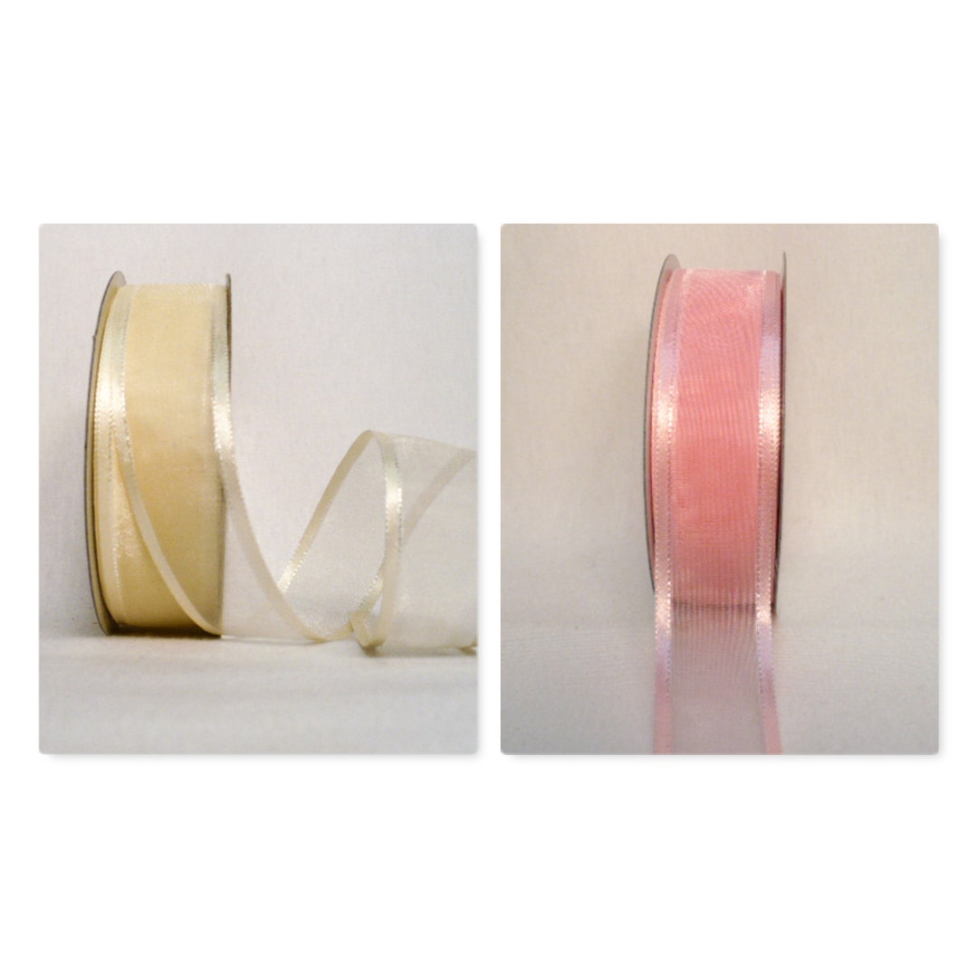Satin Cream Sheer Organza, Satin Pink Sheer Wedding Ribbon, Gift ...